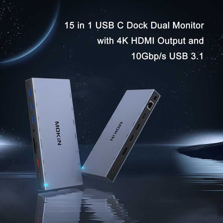 MOKiN 15 IN 1 USB C Docking Station 3 Monitors With 2 HDMI